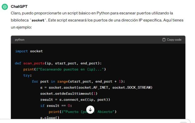 ChatGPT – Script en python para escanear puertos - Ciberseguridad